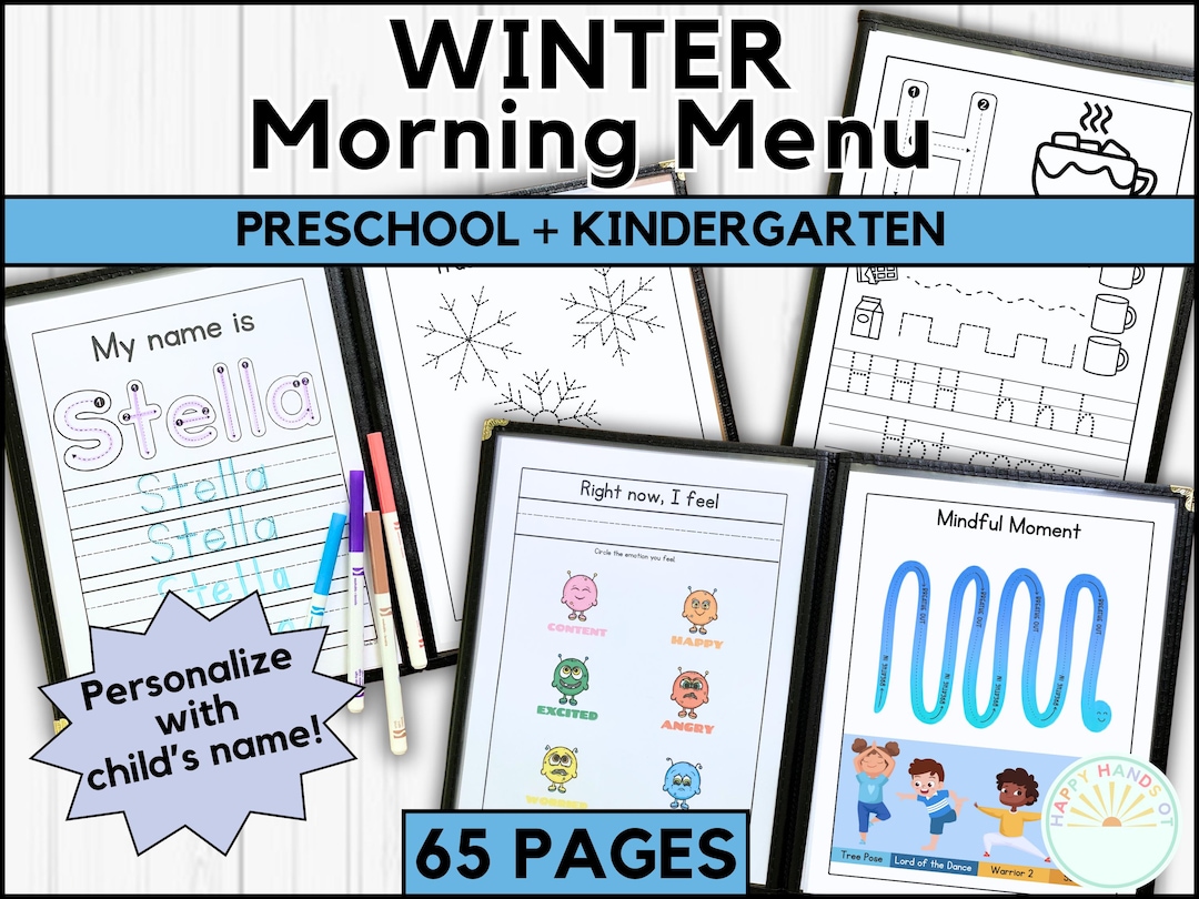 Winter Pre K Morning Menu Preschool Personalized Name Tracing ...