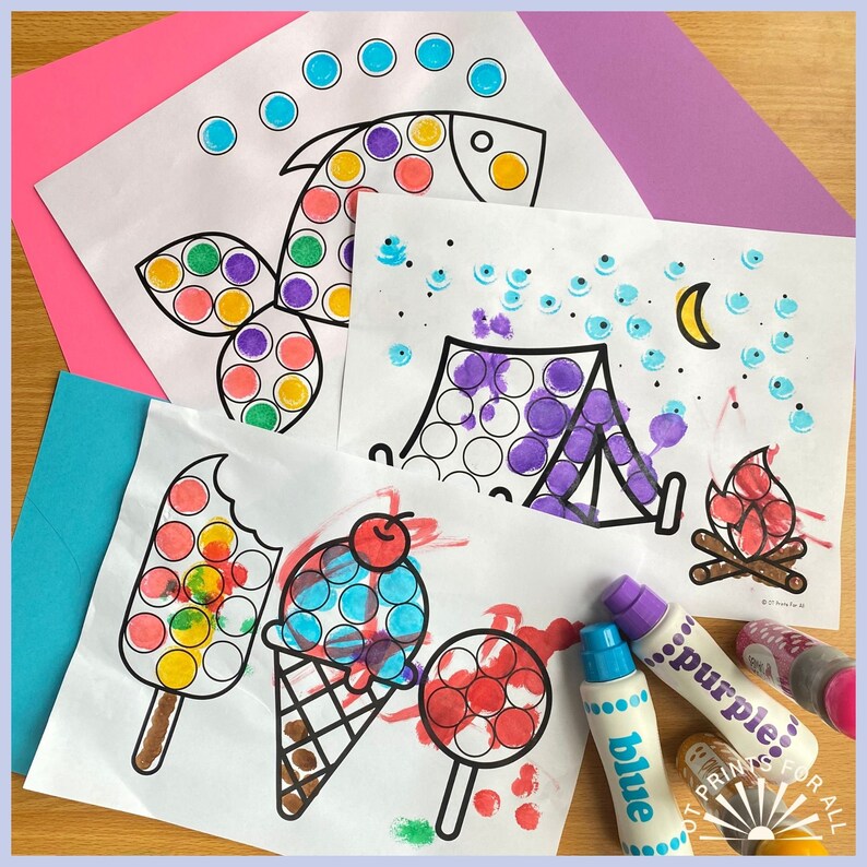 Summer Dot Art Printable Preschool Summer Worksheets for Kids Summer ...