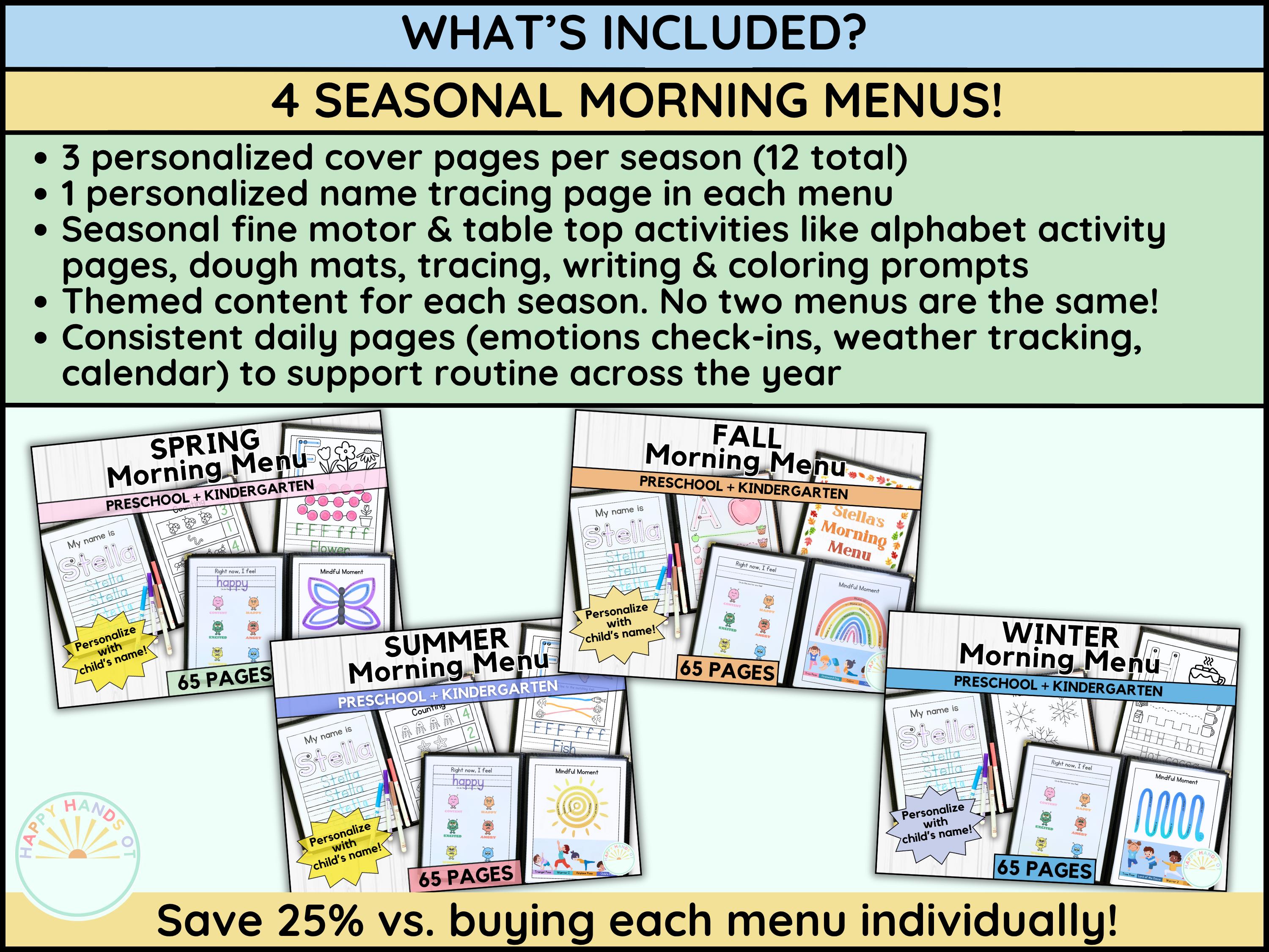 FULL YEAR Morning Menu Custom Name Tracing Letters & Handwriting ...