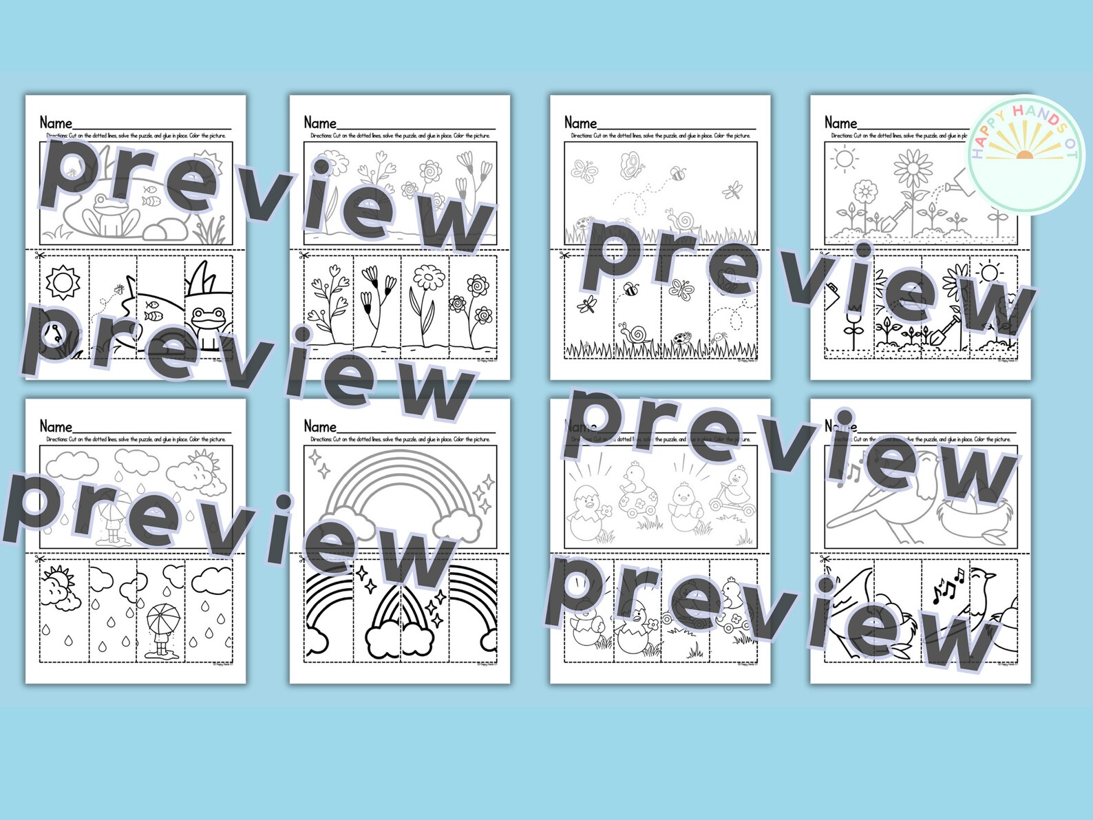 Spring Cut and Paste Puzzles Scissor Skill Preschool Worksheets for ...