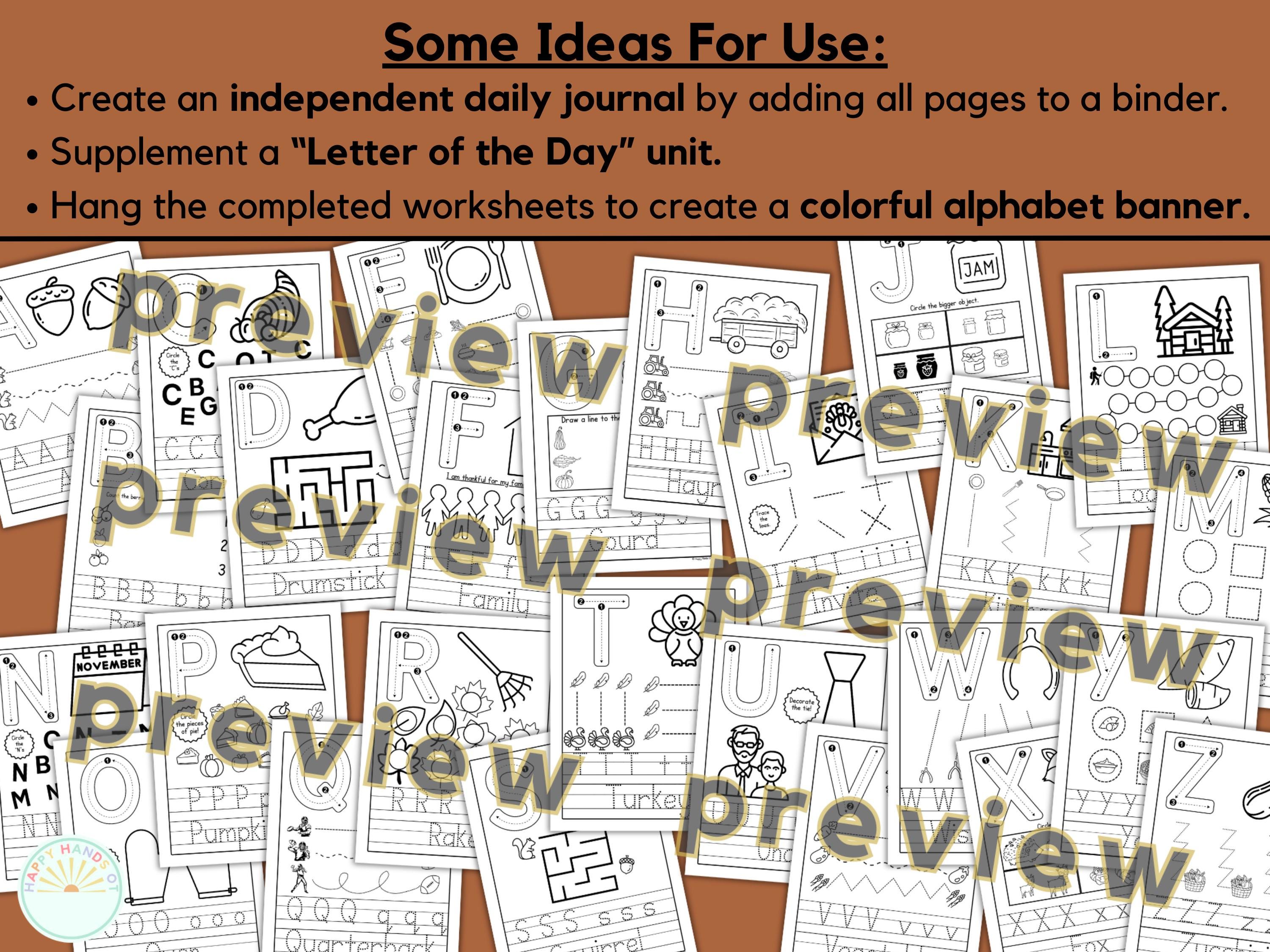 Thanksgiving ABC Tracing Worksheets Letter Tracing Pre K Worksheets ...