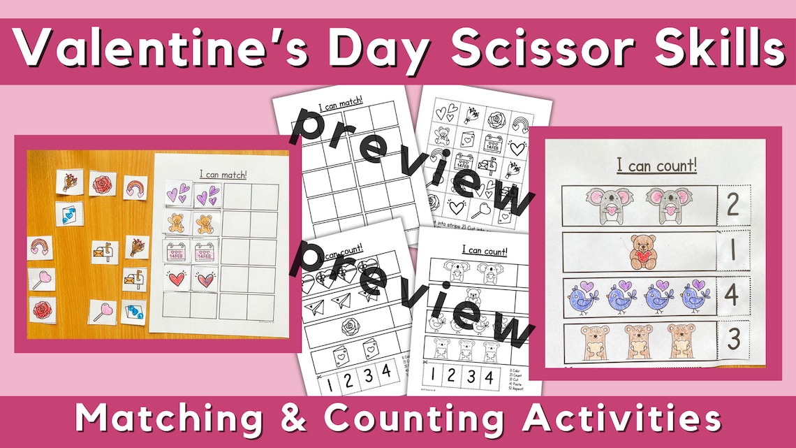 Valentines Day Preschool Worksheets for Kids Scissor Skill Winter ...