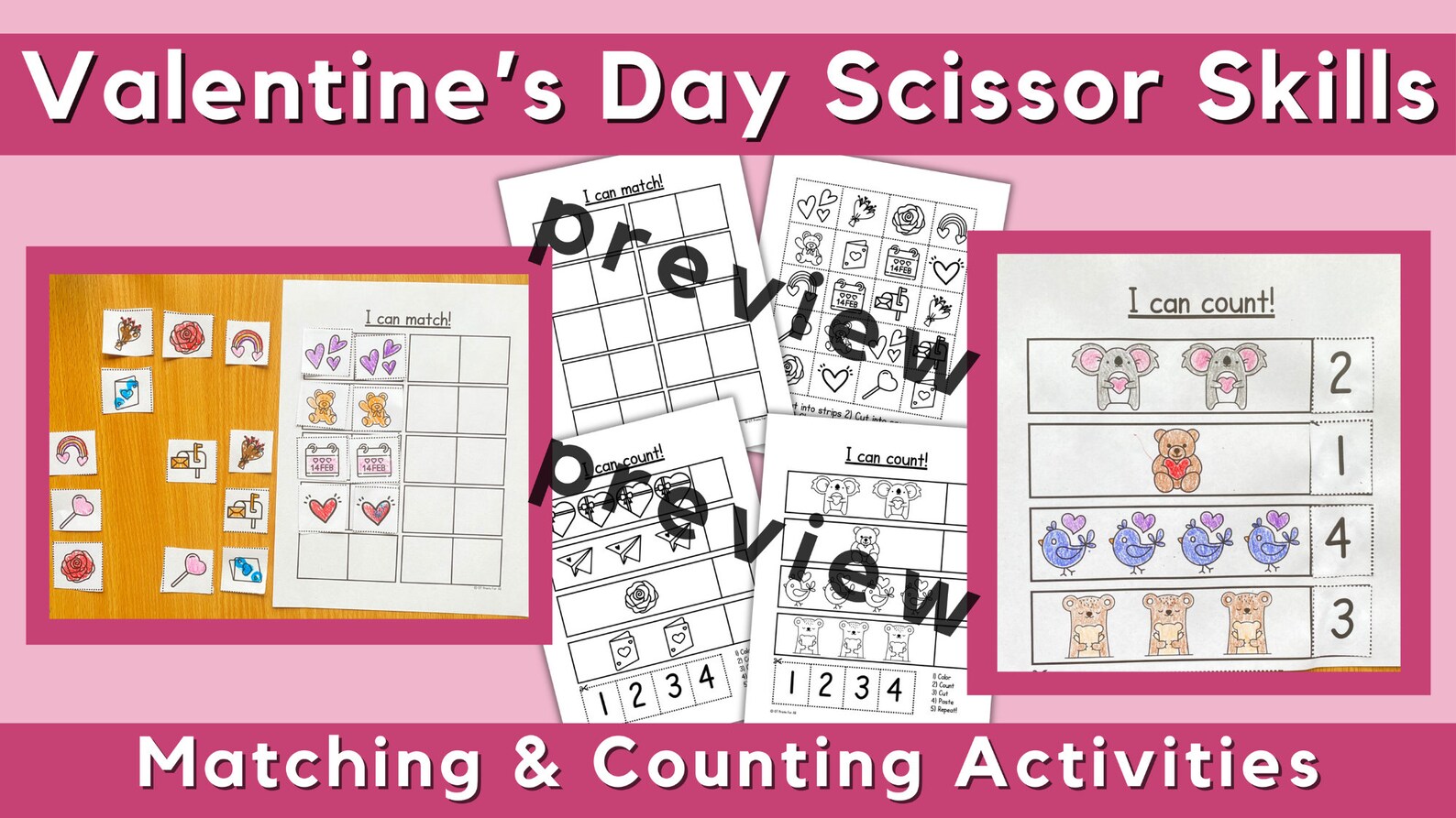 Valentines Day Preschool Worksheets for Kids Scissor Skill Winter ...