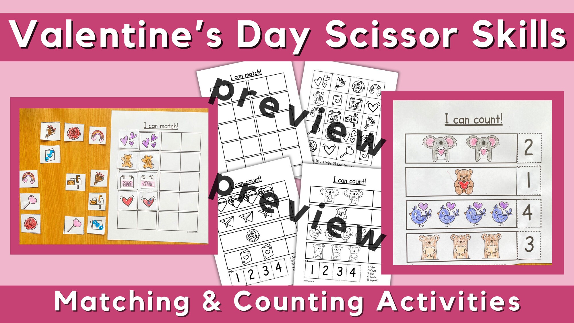 Valentines Day Preschool Worksheets for Kids Scissor Skill Winter ...