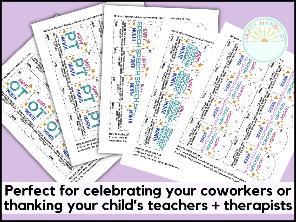 Printable Gift Tags for Staff Appreciation - Speech, Physical Therapy ...