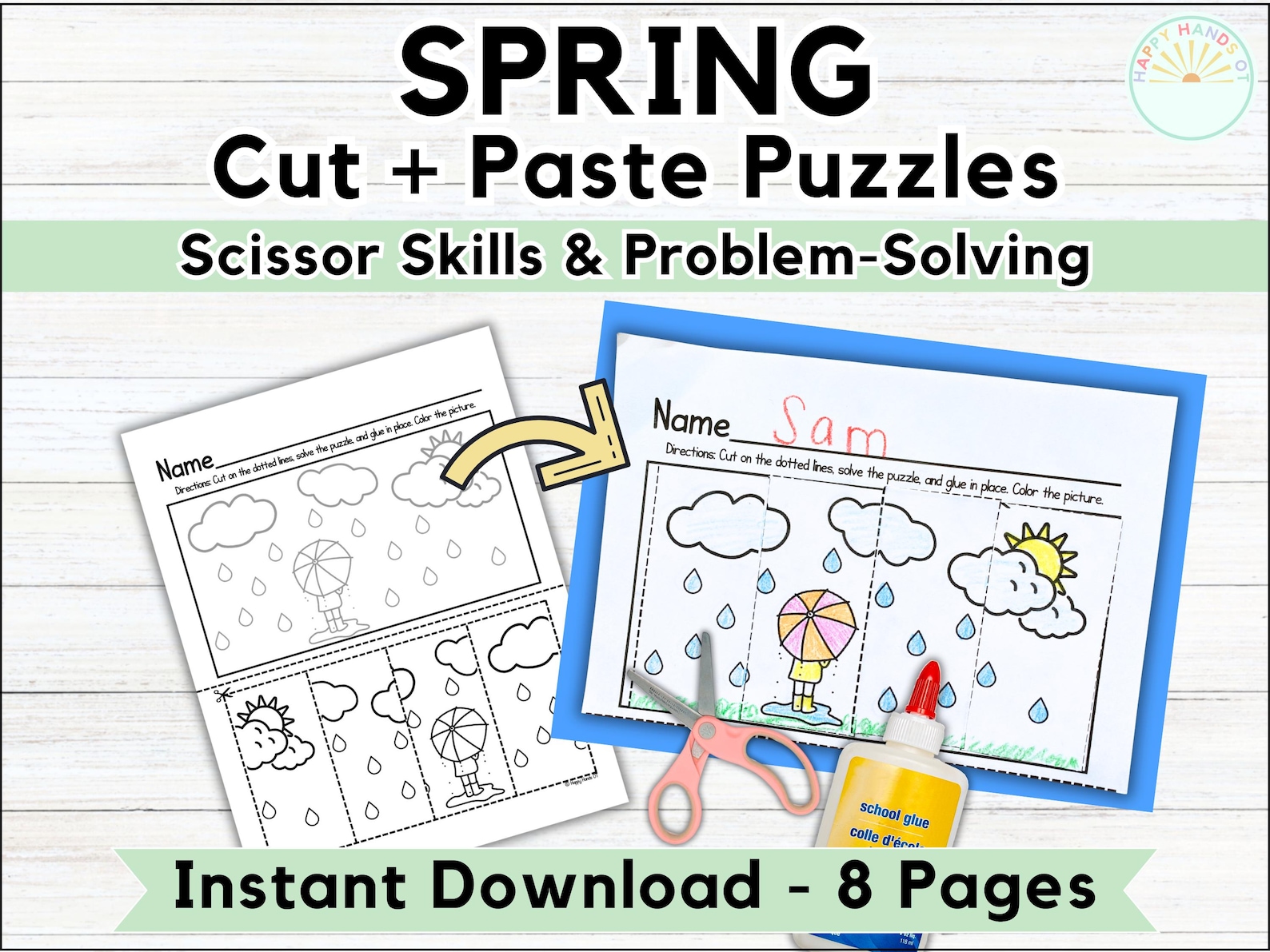 Spring Cut and Paste Puzzles Scissor Skill Preschool Worksheets for ...
