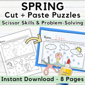 Spring Cut and Paste Puzzles Scissor Skill Preschool Worksheets for ...
