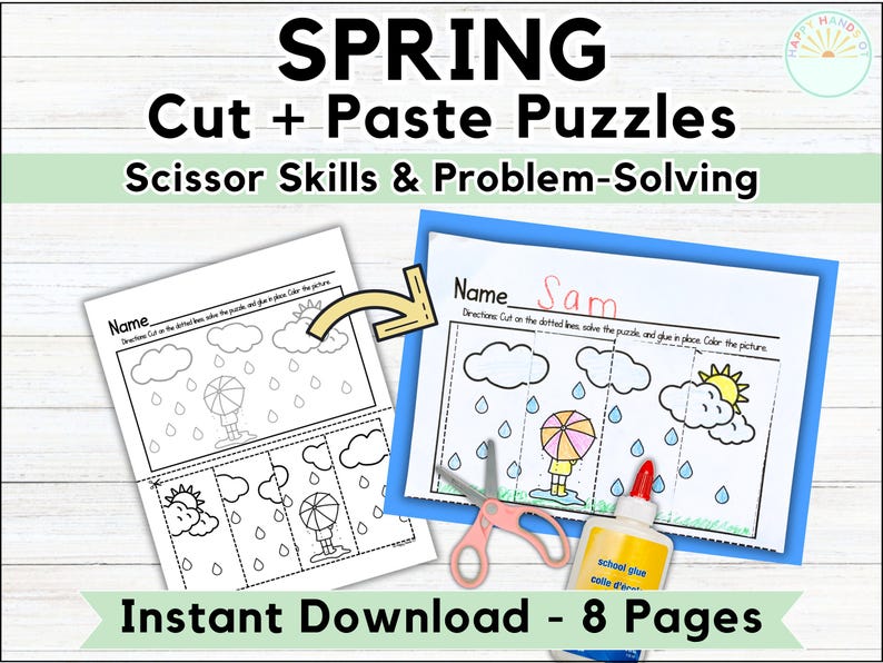 Spring Cut and Paste Puzzles Scissor Skill Preschool Worksheets for ...