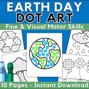 Earth Day Dot Art Printable Earth Day Coloring Pages Earth Day Kids ...