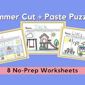 Summer Cut + Paste Puzzle Scissor Skill Preschool Worksheets for Kids ...