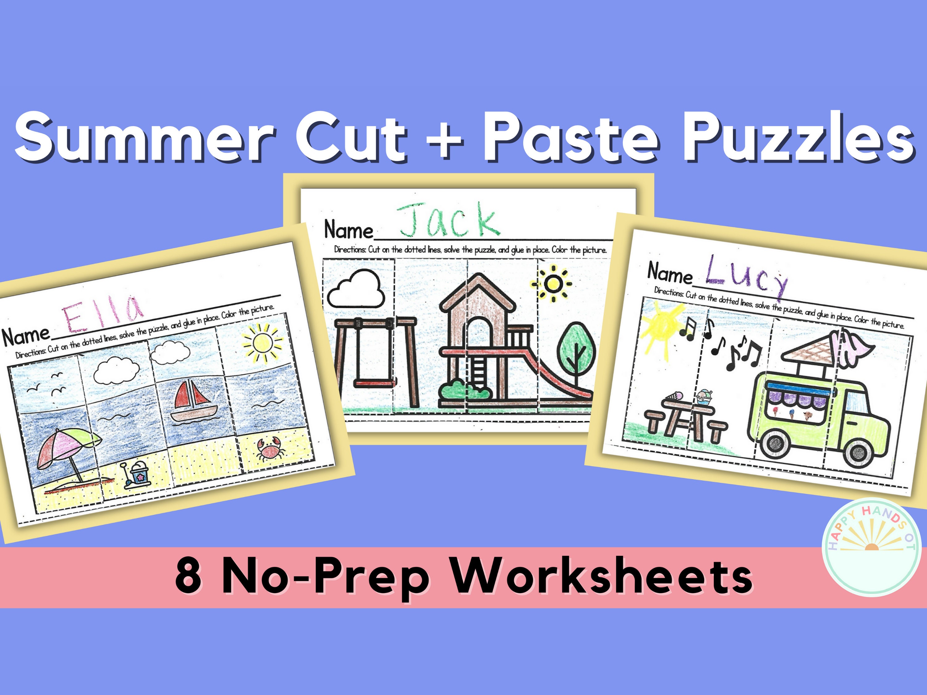Summer Cut + Paste Puzzle Scissor Skill Preschool Worksheets for Kids ...