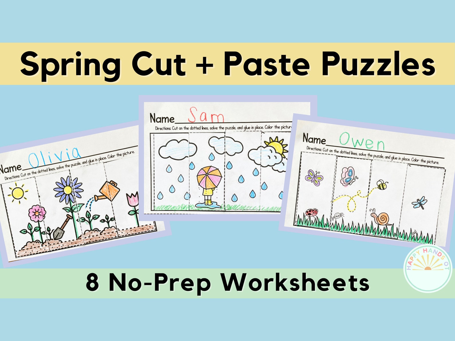 Spring Cut and Paste Puzzles Scissor Skill Preschool Worksheets for ...
