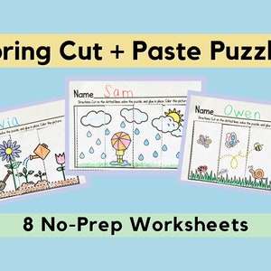 Spring Cut and Paste Puzzles Scissor Skill Preschool Worksheets for ...