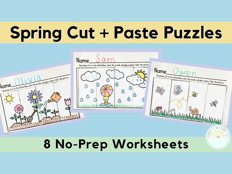 Spring Cut and Paste Puzzles Scissor Skill Preschool Worksheets for ...