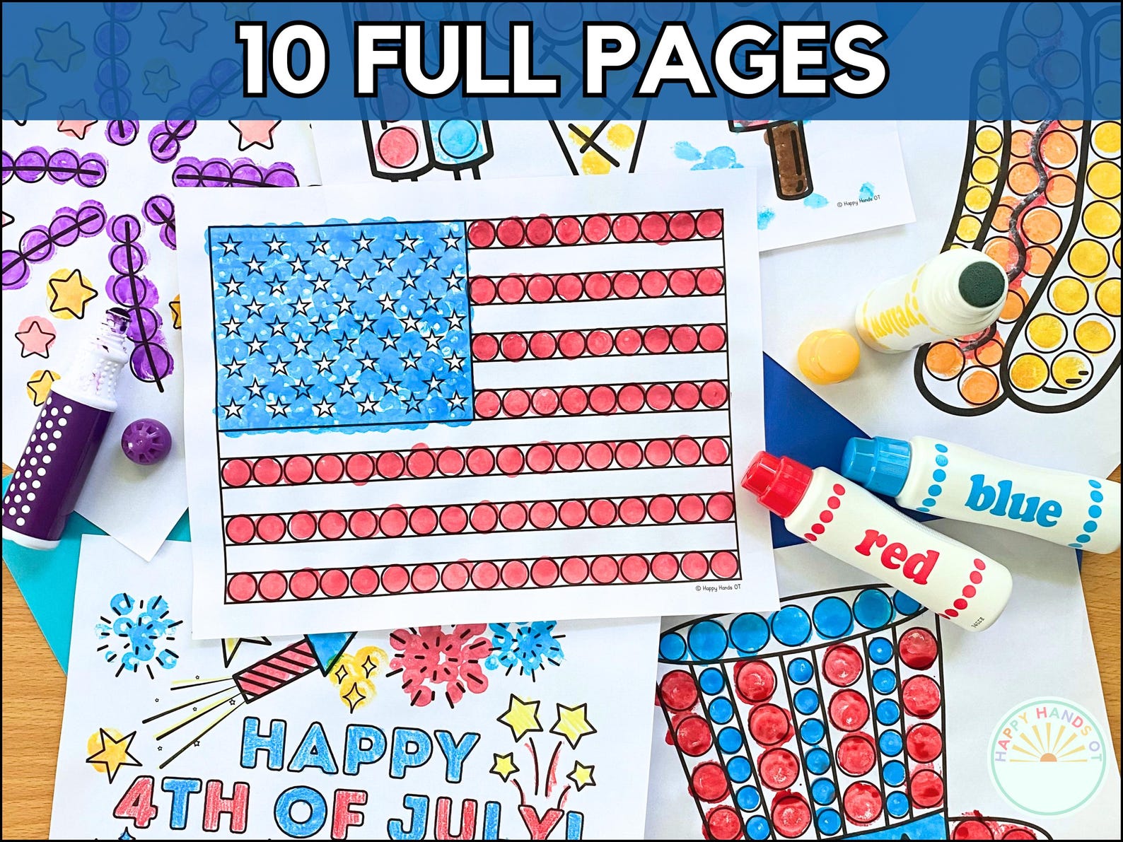 4th of July Coloring Prek Worksheets for Kids Dot Marker Toddler Flag ...