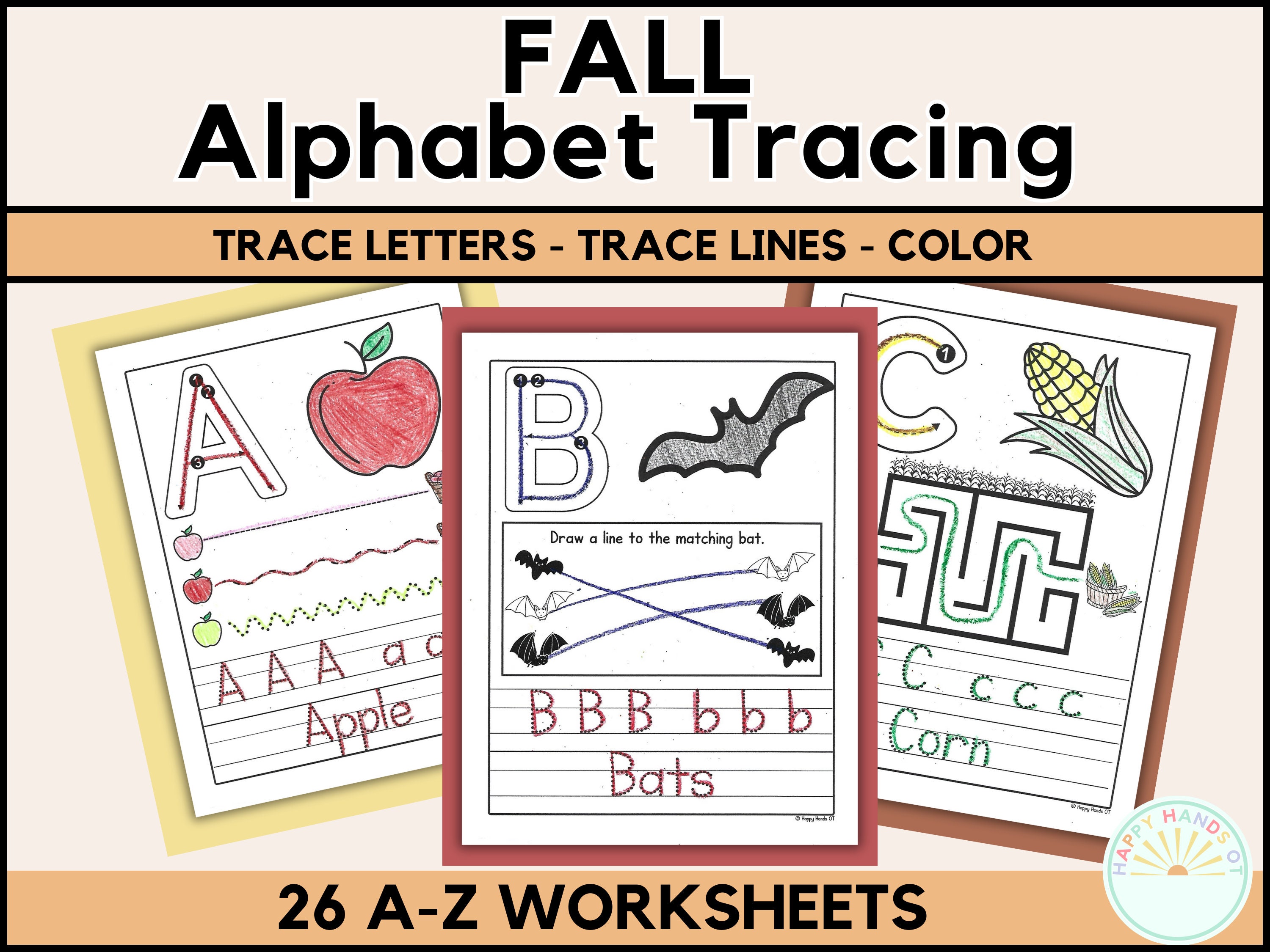Fall ABC Tracing Worksheets Autumn Letter Tracing Pre K Worksheets ...