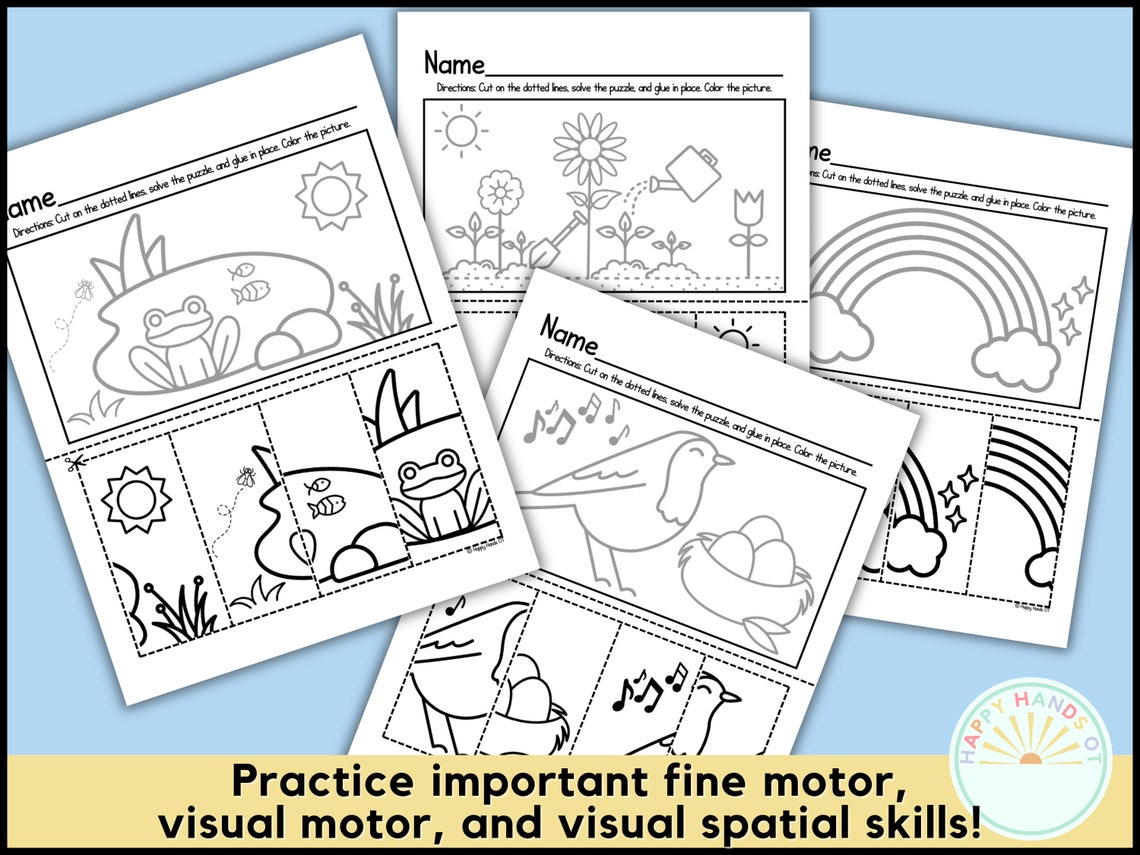 Spring Cut and Paste Puzzles Scissor Skill Preschool Worksheets for ...