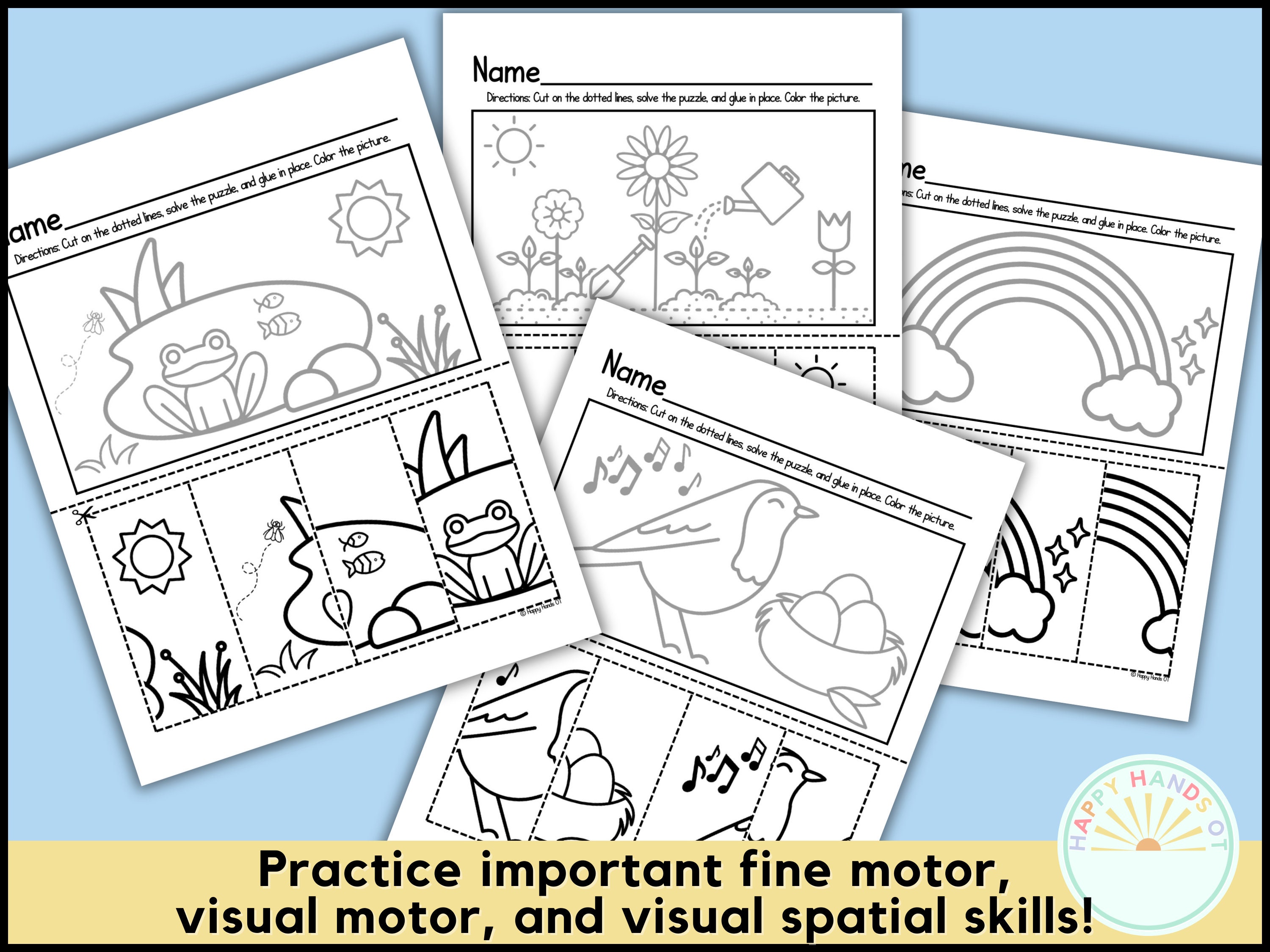Spring Cut and Paste Puzzles Scissor Skill Preschool Worksheets for ...