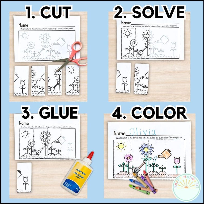 Spring Cut and Paste Puzzles Scissor Skill Preschool Worksheets for ...