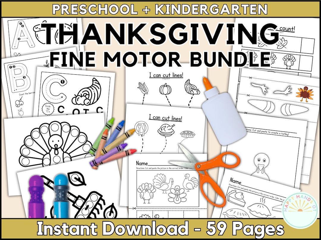 PRINTABLE BUNDLE: Thanksgiving Preschool Fine Motor Scissor Skills ABC ...