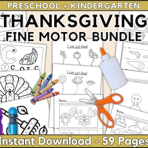 PRINTABLE BUNDLE: Thanksgiving Preschool Fine Motor Scissor Skills ABC ...