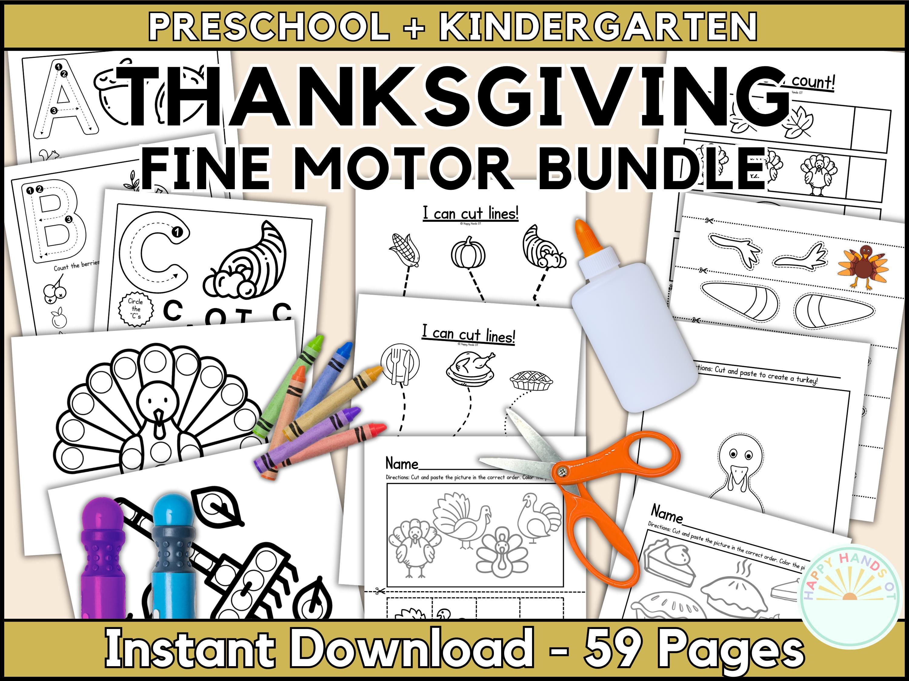 PRINTABLE BUNDLE: Thanksgiving Preschool Fine Motor Scissor Skills ABC ...