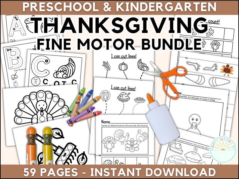 PRINTABLE BUNDLE: Thanksgiving Preschool Fine Motor Scissor Skills ABC ...