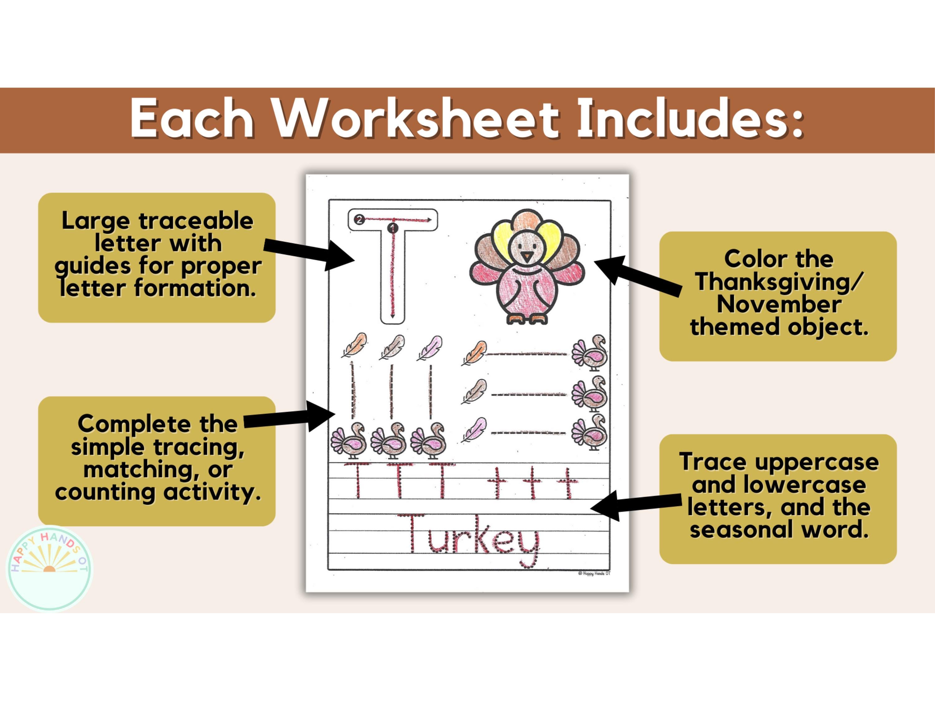 Thanksgiving ABC Tracing Worksheets Letter Tracing Pre K Worksheets ...
