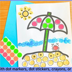 Summer Dot Art Printable Preschool Summer Worksheets for Kids Summer ...