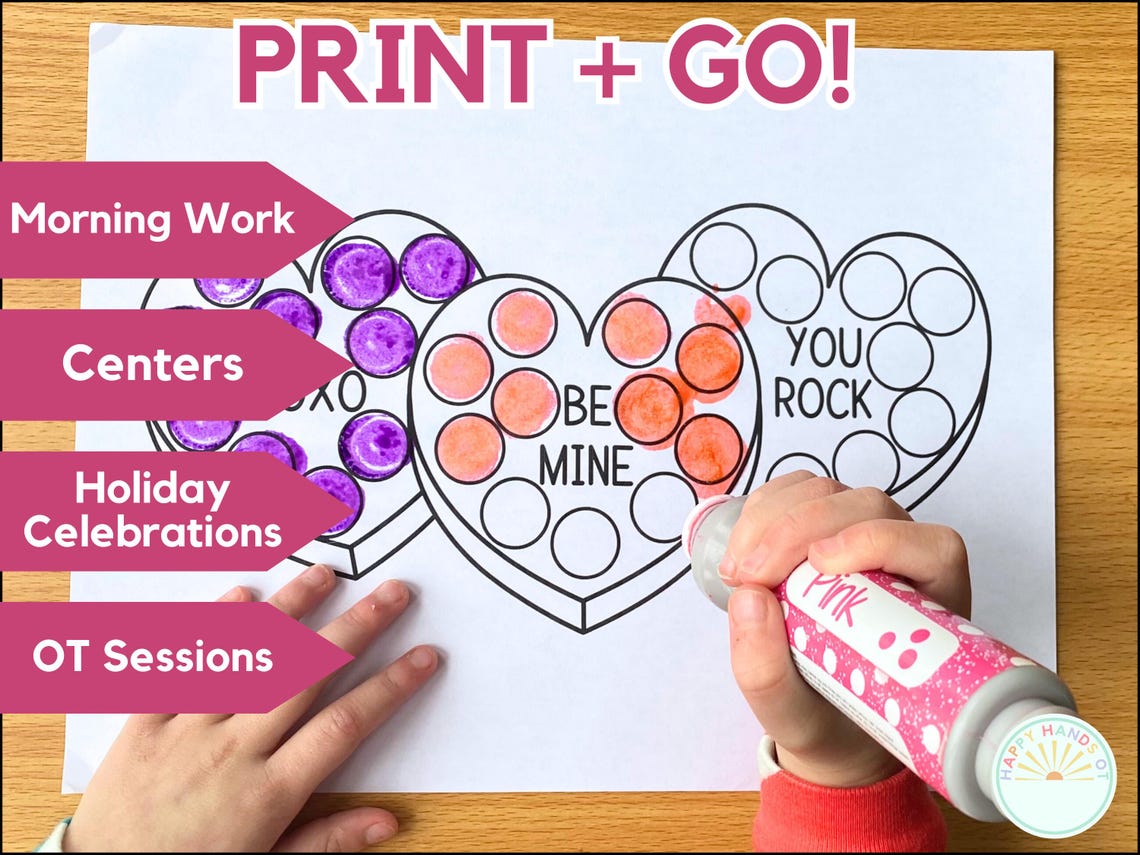 Valentines Day Dot Art Printable Preschool Valentines Worksheets for ...