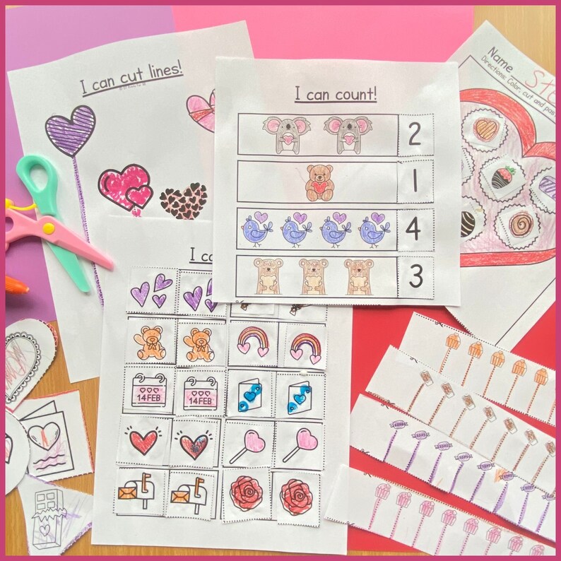 Valentines Day Preschool Worksheets for Kids Scissor Skill Winter ...