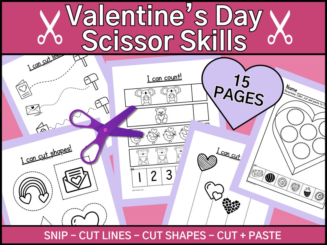 Valentines Day Preschool Worksheets for Kids Scissor Skill Winter ...