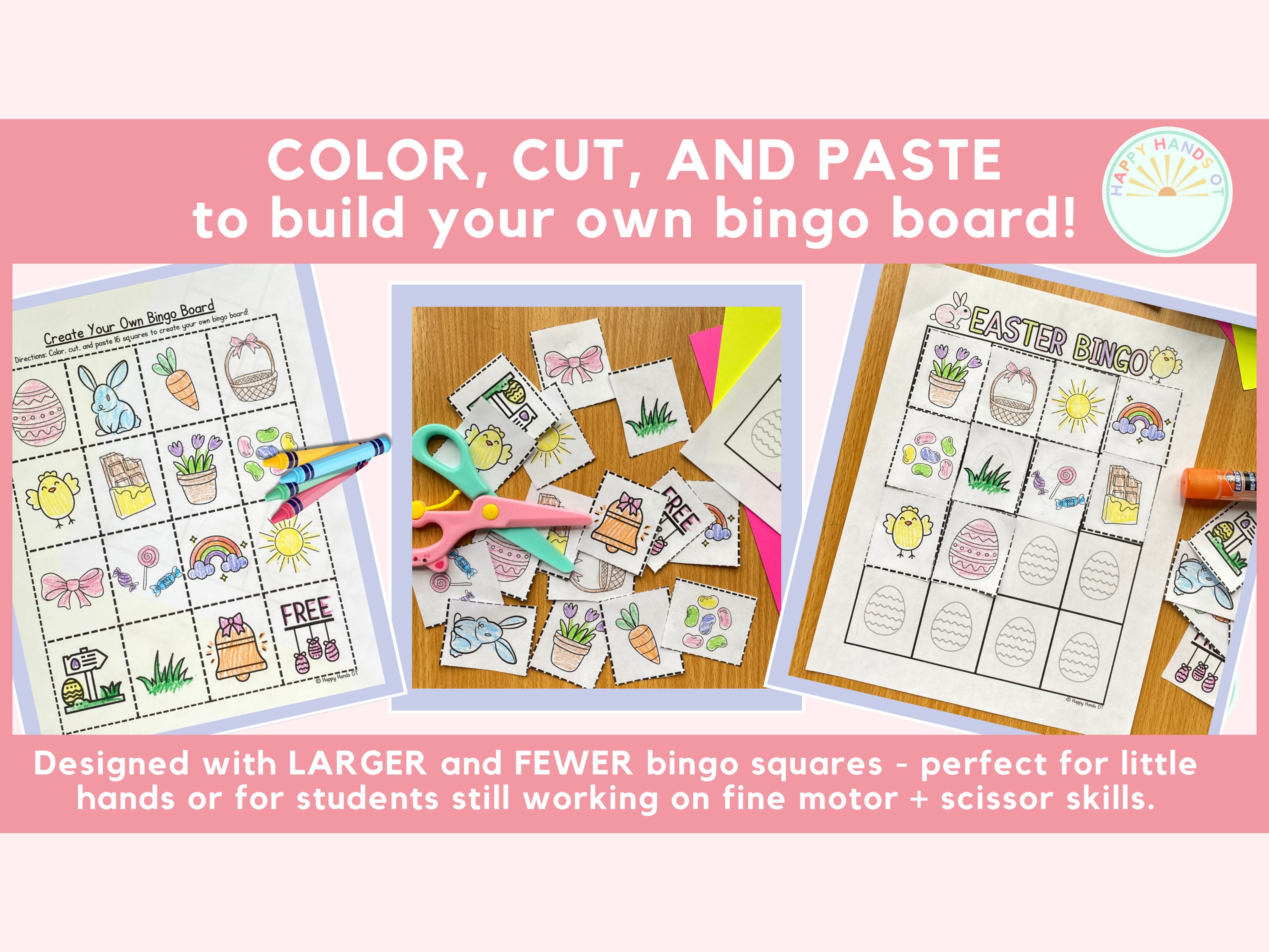 Easter Bingo Cut and Paste Worksheets for Kids Easter Coloring Scissor ...