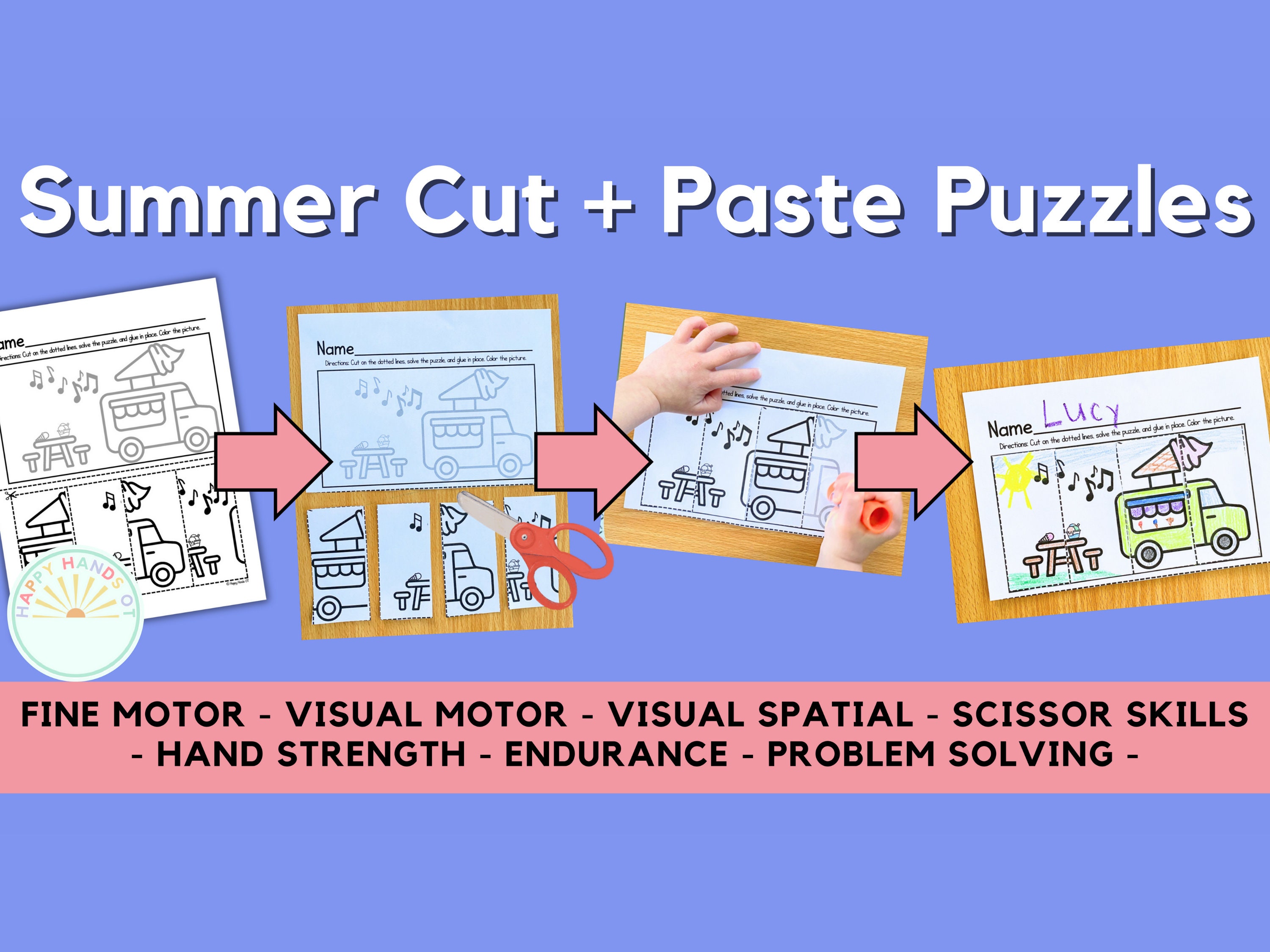 Summer Cut + Paste Puzzle Scissor Skill Preschool Worksheets for Kids ...