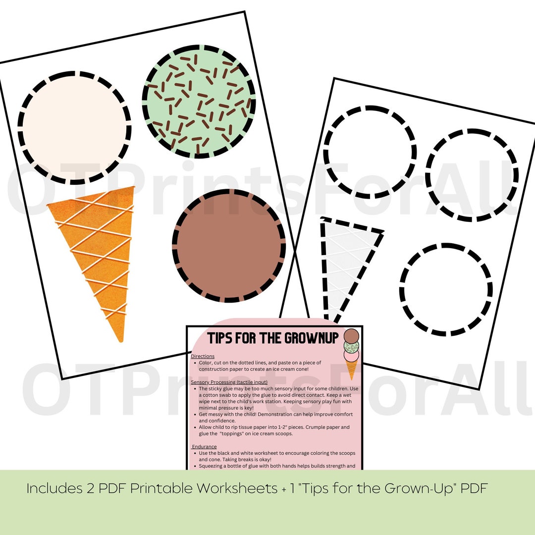Ice Cream Cone Worksheet for Fine Motor Skills Color Cut - Etsy