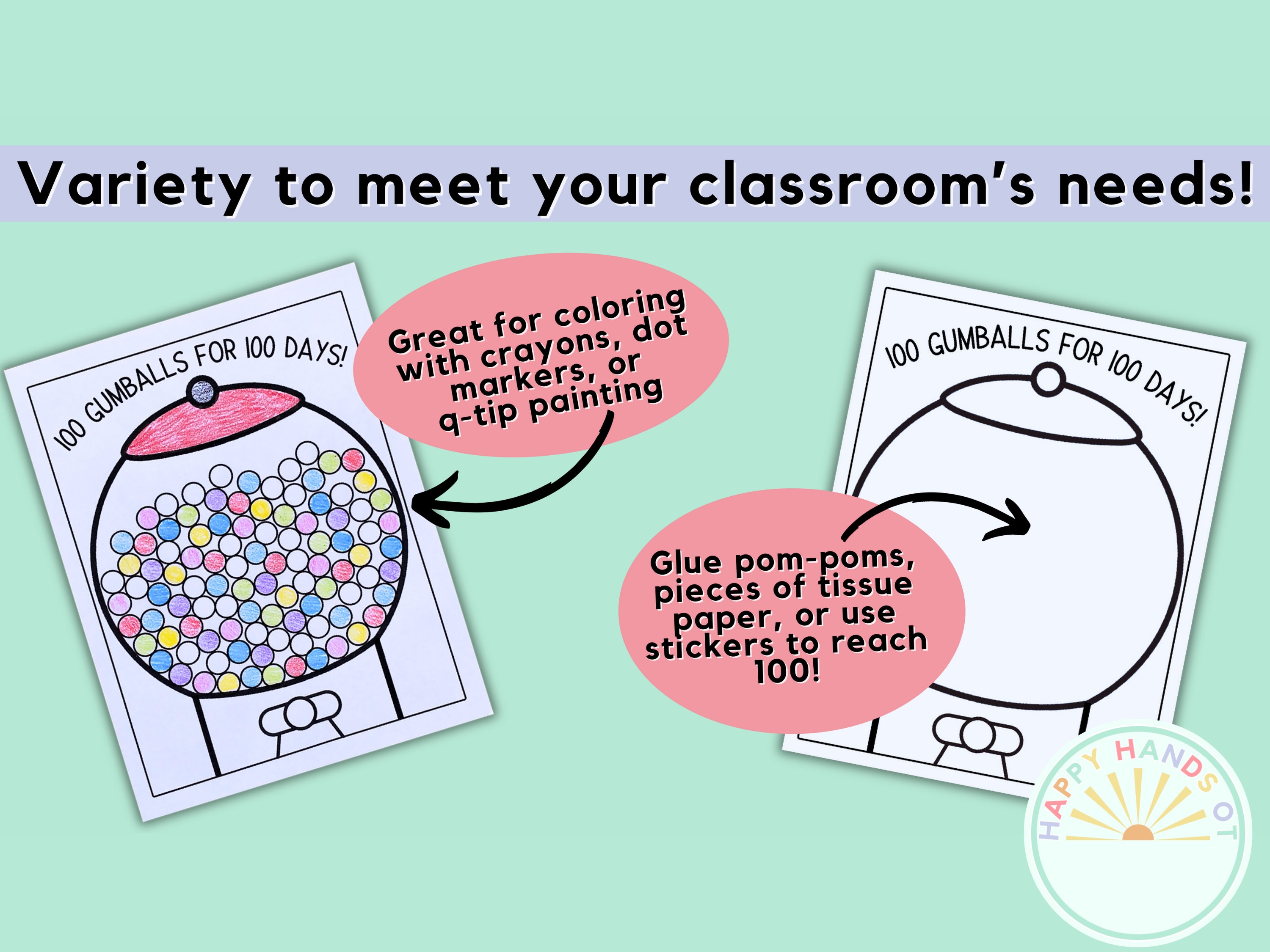 100th Day of School Gumball Craft 100 Days Celebration Printable ...