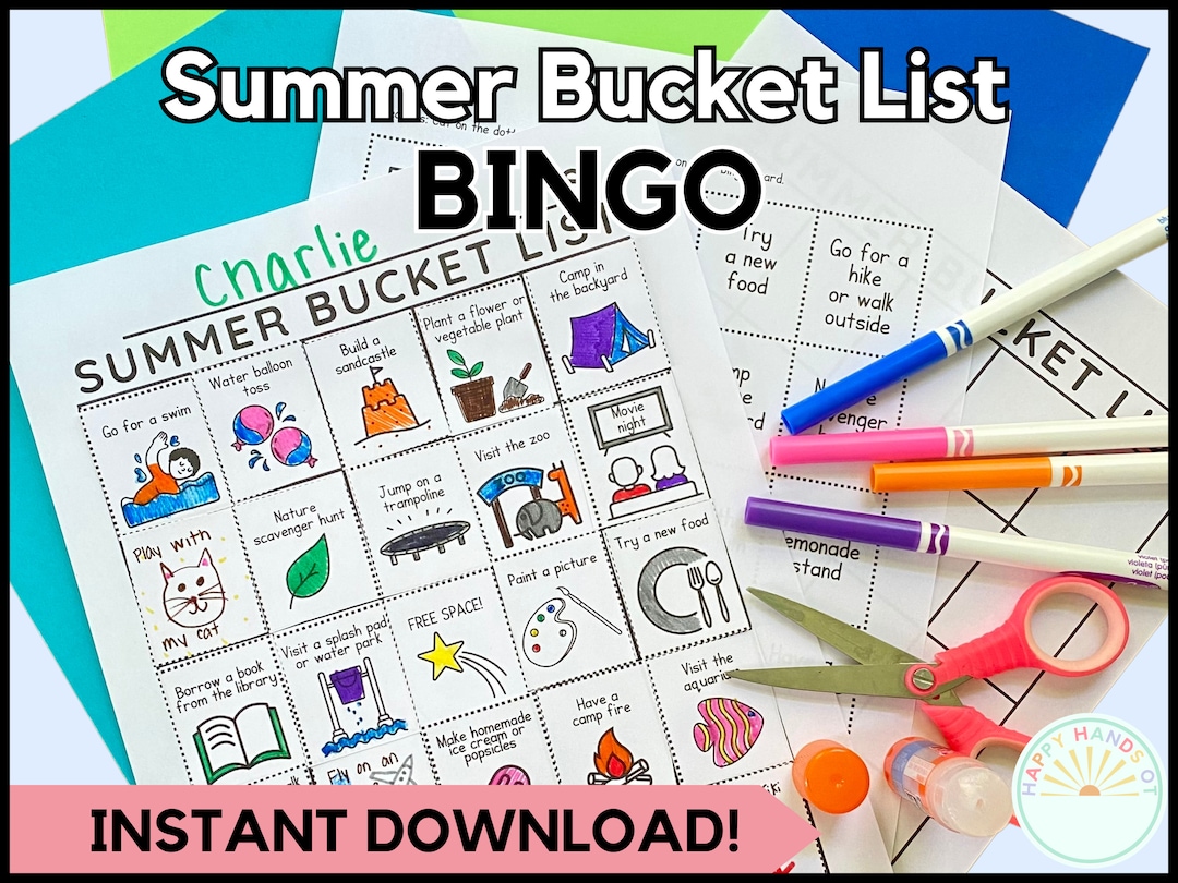 Summer Bingo Bucket List Template Scissor Skill Summer Bucket List ...
