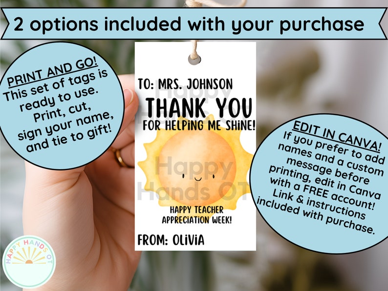 EDITABLE Gift Tags for Teacher Appreciation Printable Instant Download ...