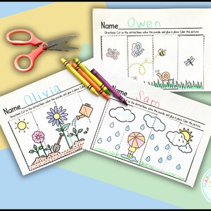 Spring Cut and Paste Puzzles Scissor Skill Preschool Worksheets for ...