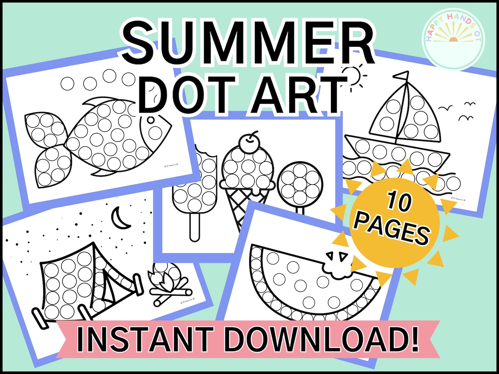 Summer Dot Art Printable Preschool Summer Worksheets for Kids Summer ...
