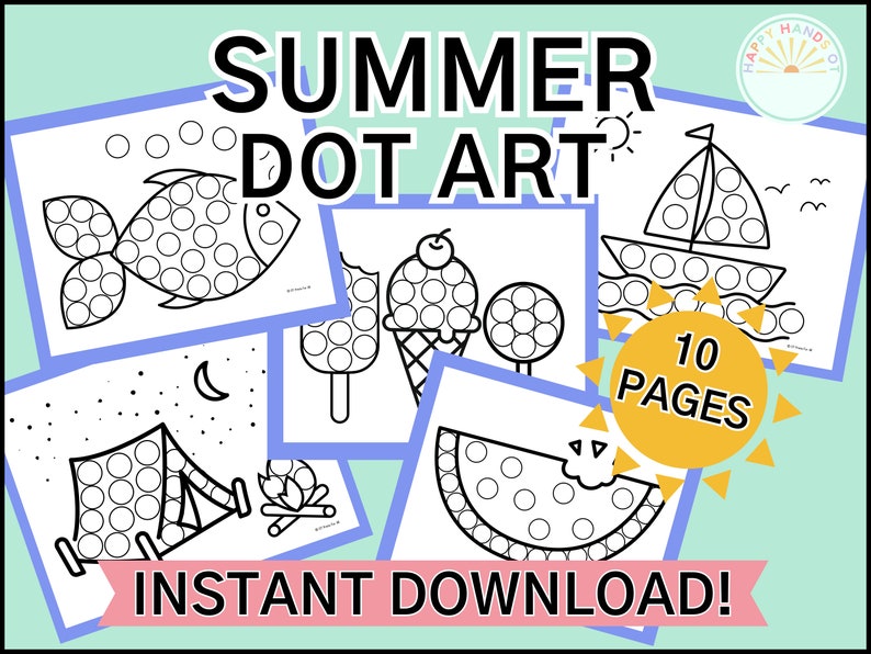 Summer Dot Art Printable Preschool Summer Worksheets for Kids Summer ...
