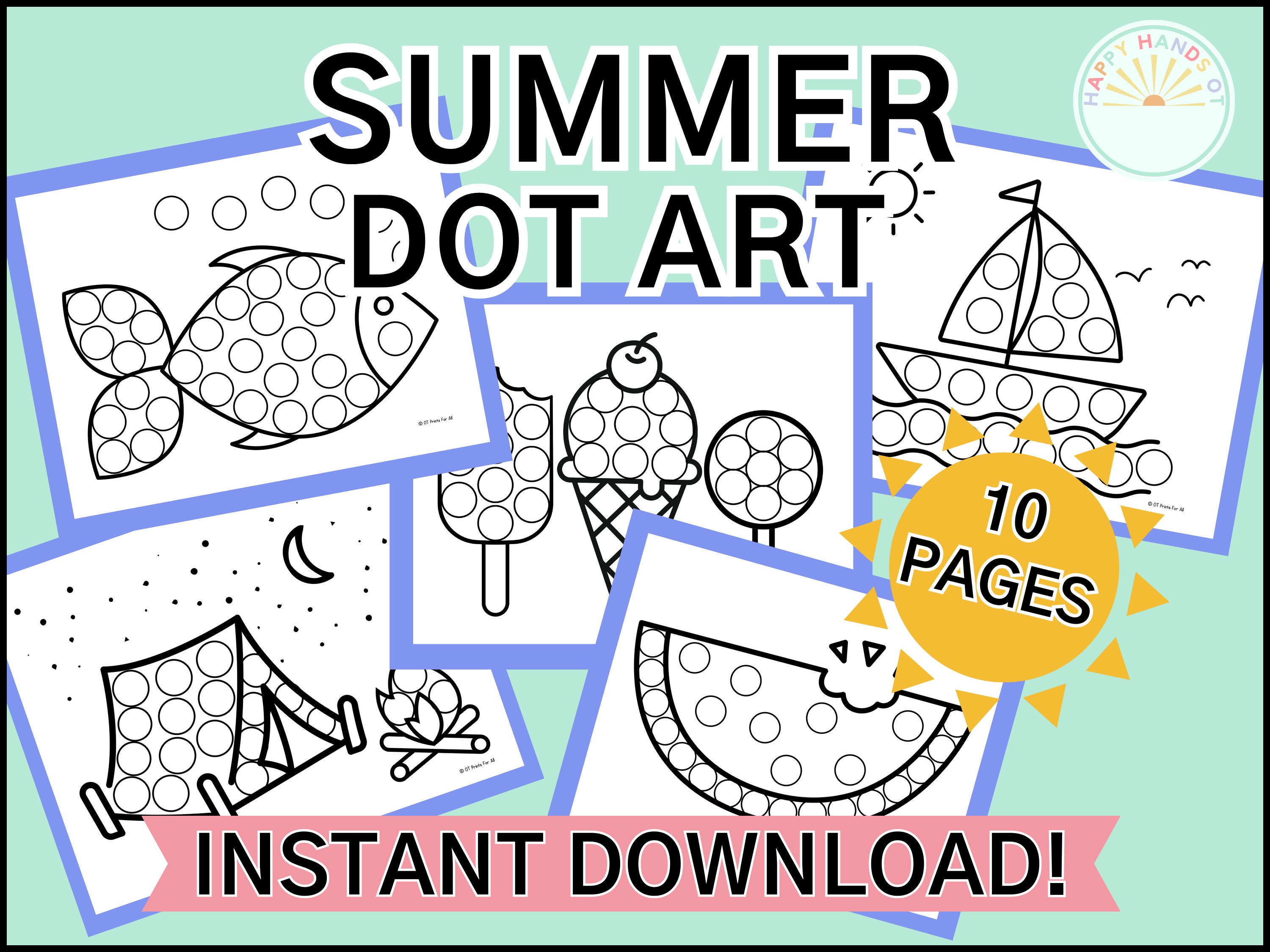 Summer Dot Art Printable Preschool Summer Worksheets for Kids Summer ...