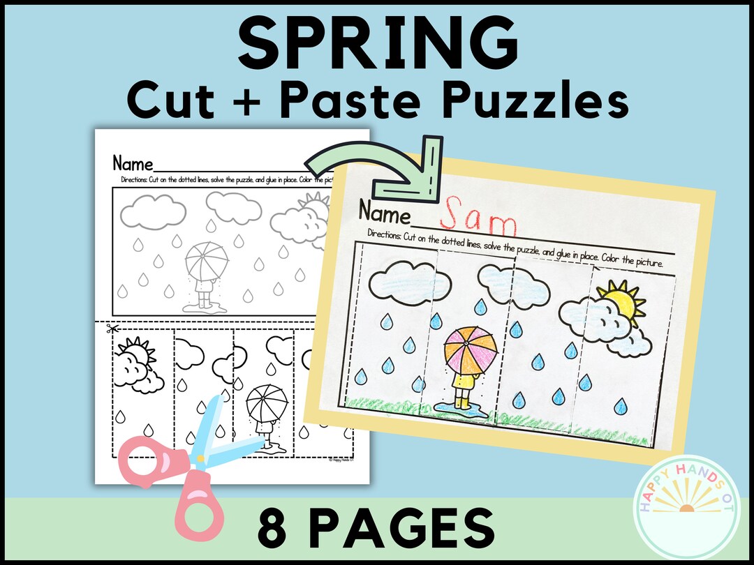 Spring Cut and Paste Puzzles Scissor Skill Preschool Worksheets for ...