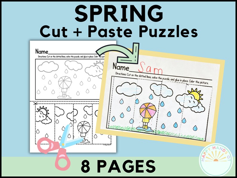 Spring Cut and Paste Puzzles Scissor Skill Preschool Worksheets for ...