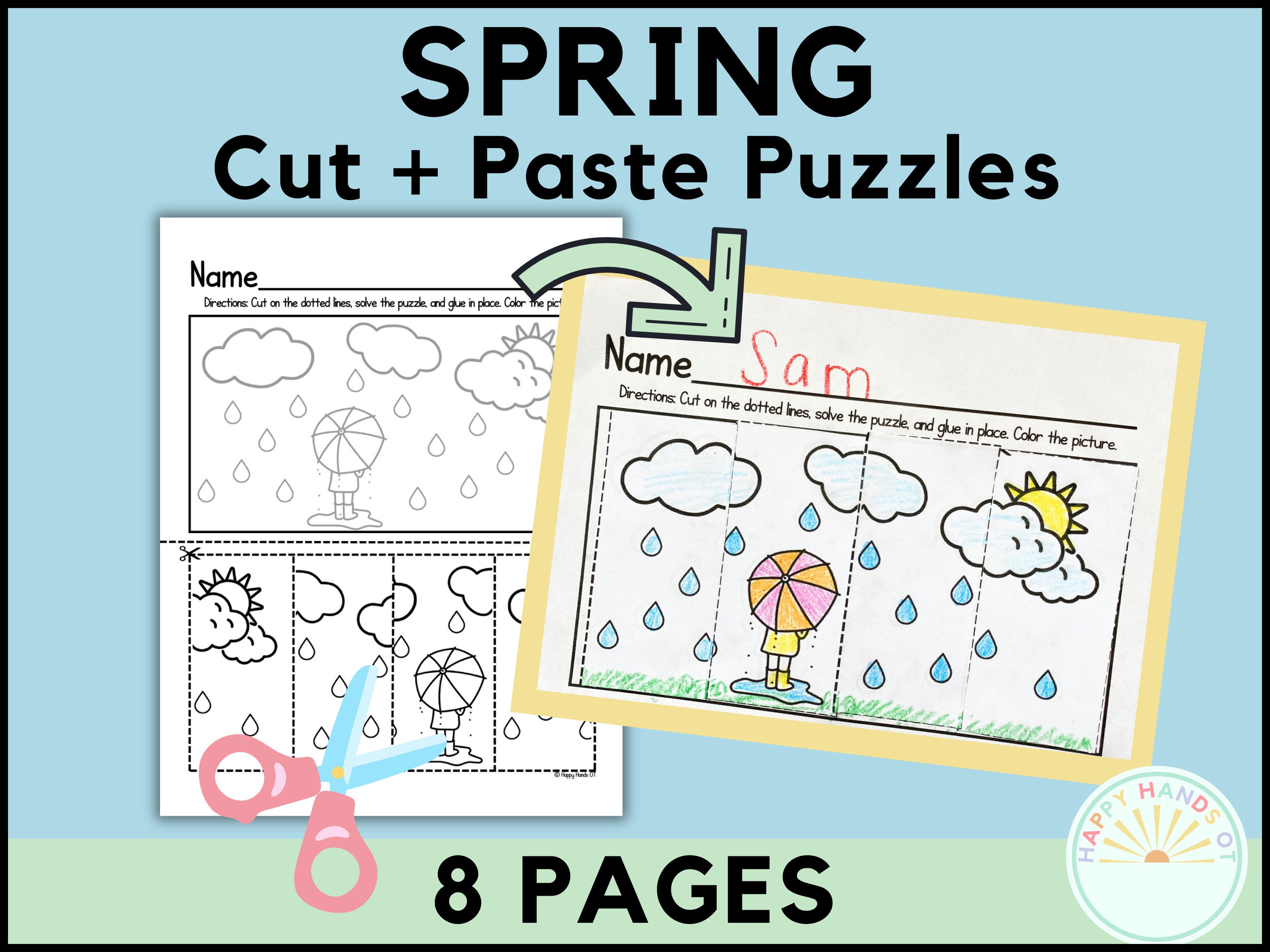 Spring Cut and Paste Puzzles Scissor Skill Preschool Worksheets for ...