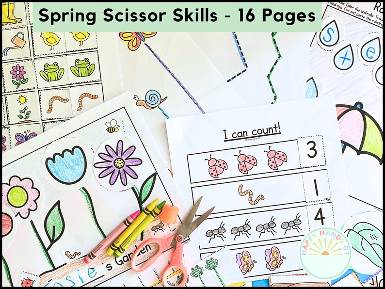 PRINTABLE BUNDLE Spring Dot Art and Cutting Practice Spring Scissor ...