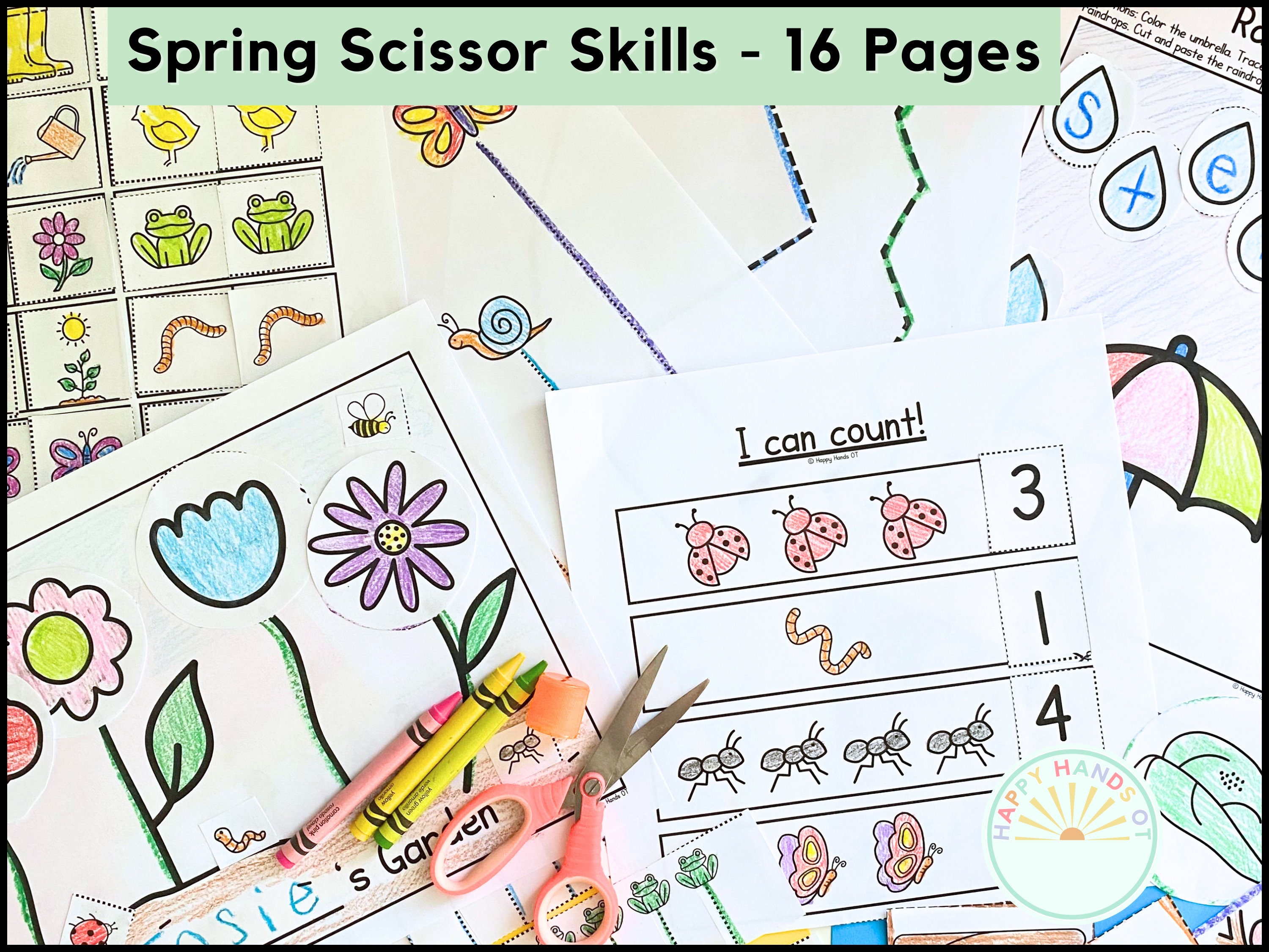 PRINTABLE BUNDLE Spring Dot Art and Cutting Practice Spring Scissor ...