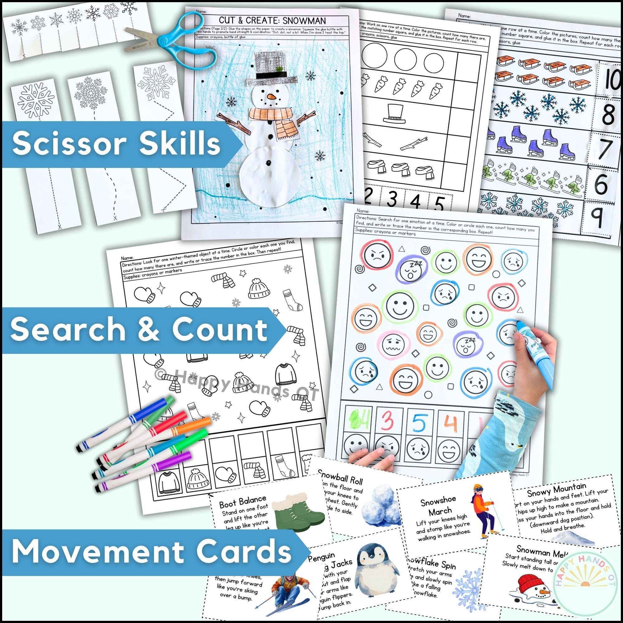 January Preschool Printables, Winter Fine Motor Skills, Winter Dot ...