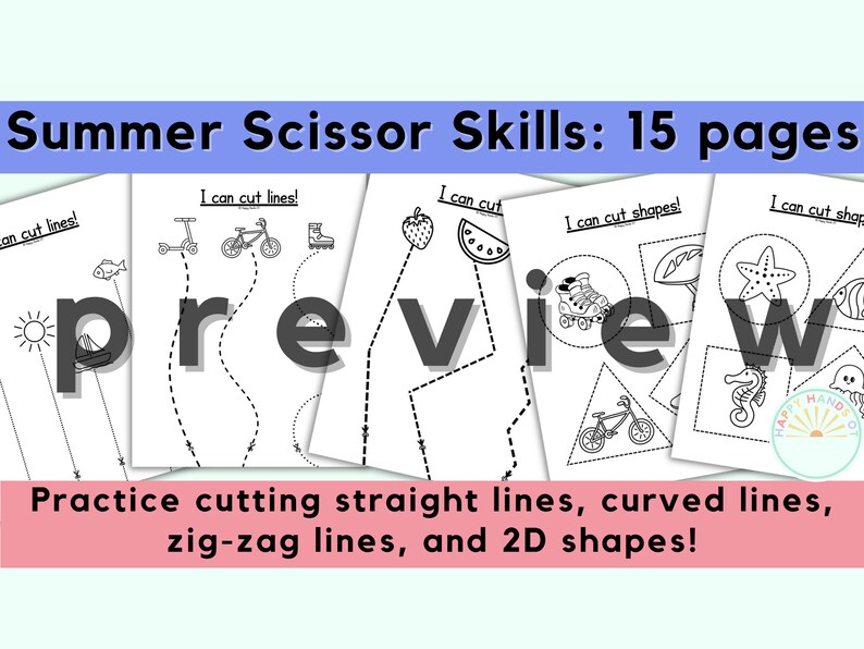 Summer Scissor Skill Preschool Worksheets for Kids Cut and Paste Pre K ...