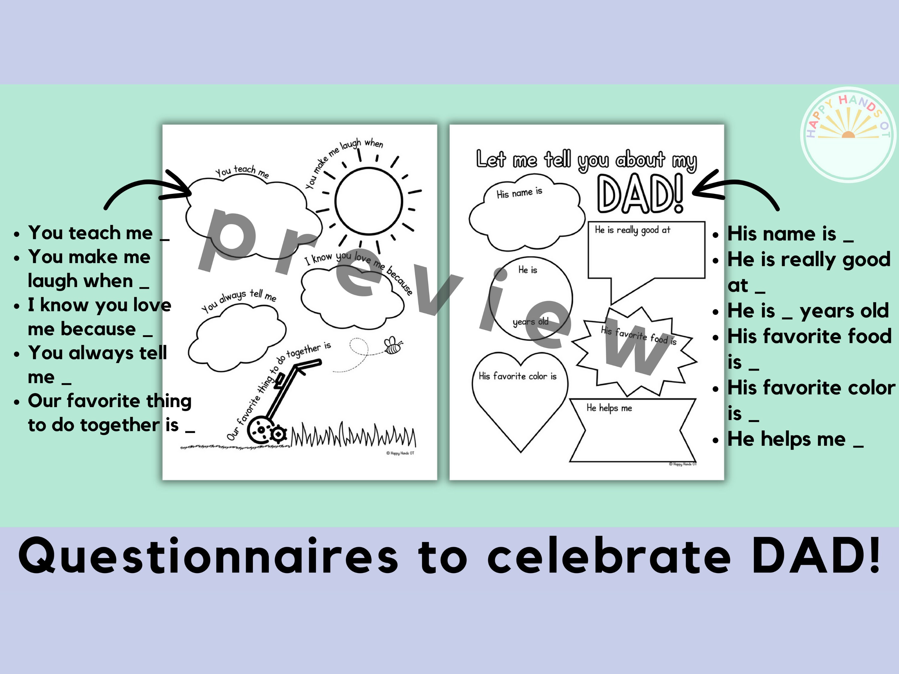 All About My Dad Fathers Day Questionnaire for Kids DIY Gift for Dad ...